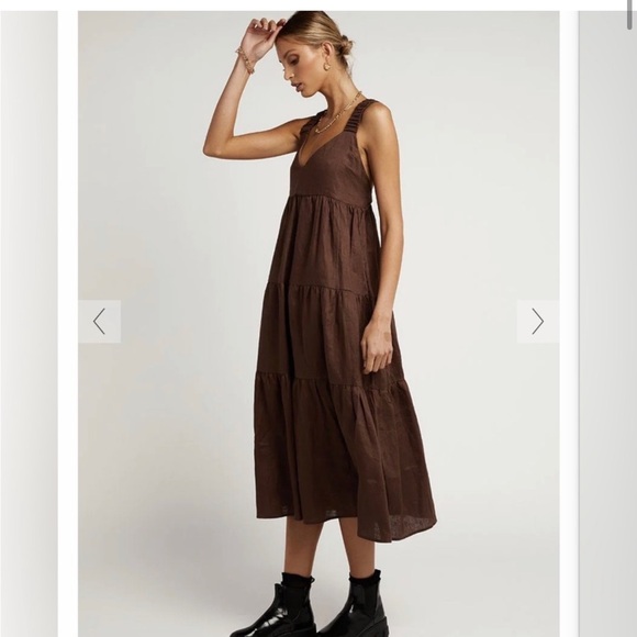 DISSH | Dresses | Dissh S Amy Chocolate Brown Linen Tiered Midi Dress ...